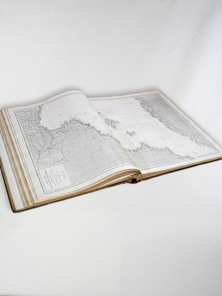 Privately Bound Nautical Atlas w/ 29 Linen-Backed Charts From 1873 to