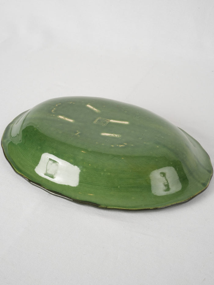 Antique French serving platter from Dieulefit w/ green glaze 14¼"