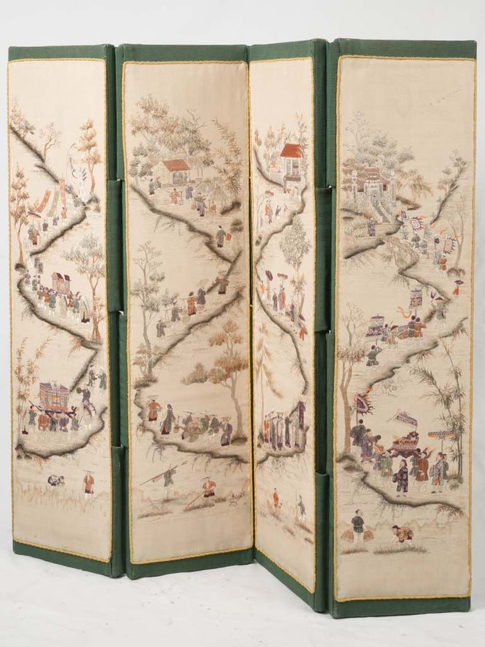 Small Folding Screen w/ Late 19th-Century Chinese Silk Embroideries