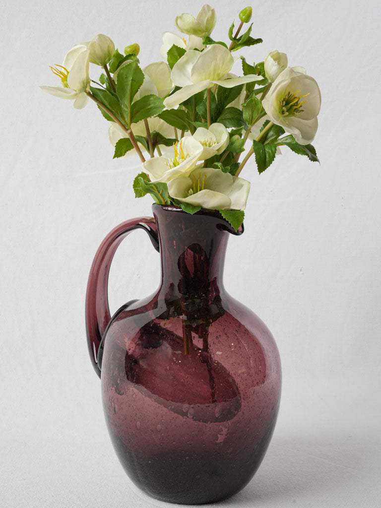 Vintage Biot Glass Pitcher In Deep Aubergine - 10¾"