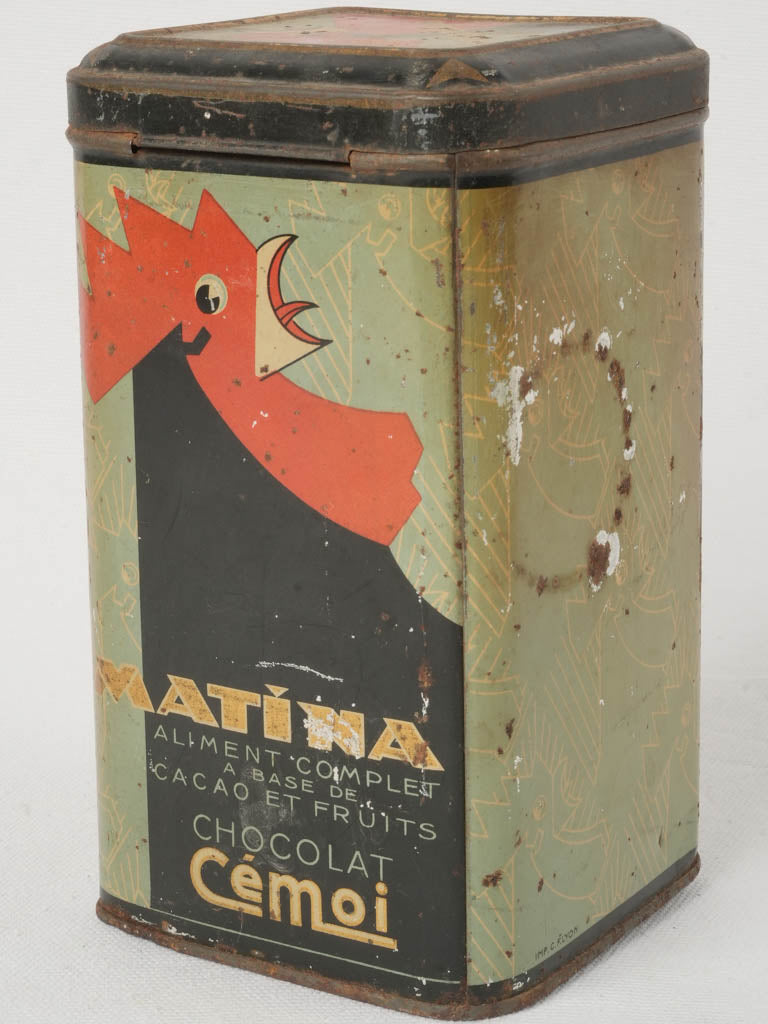 1940s French Cémoi Matina Chocolate Tin w/ Art Deco Rooster Design - 8