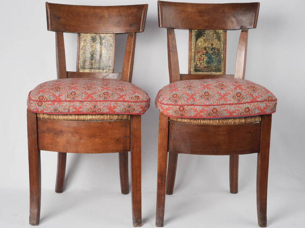 Pair of 19th-century chairs w/ painted scenes on backs