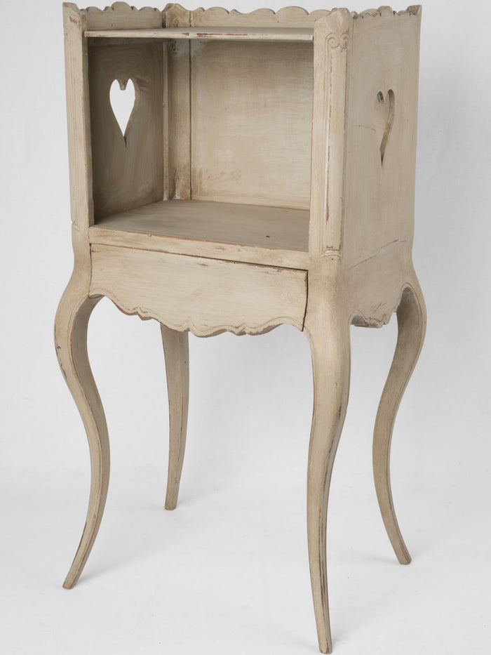 Antique Louis XV style walnut night stand w/ heart cutouts