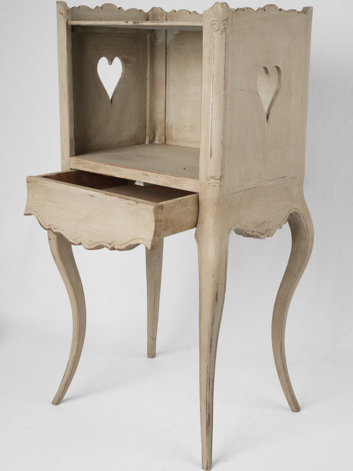 Antique Louis XV style walnut night stand w/ heart cutouts