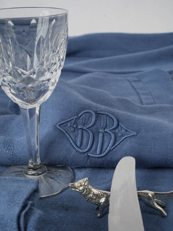 Blue French linen serviettes x11 & tablecloth