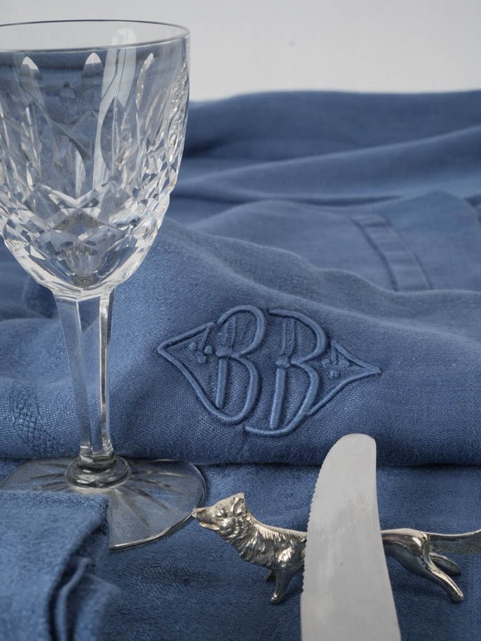 Blue French linen serviettes x11 & tablecloth