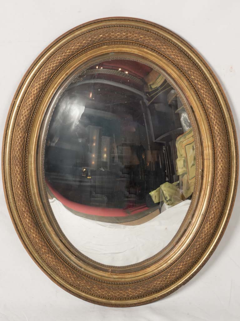 Large 19th-Century French Gilded Oval Convex Mirror 31½" x 26"
