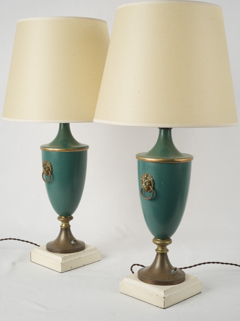 Pair Of Italian Empire-Style Painted Tole And Brass Table Lamps - 27½"