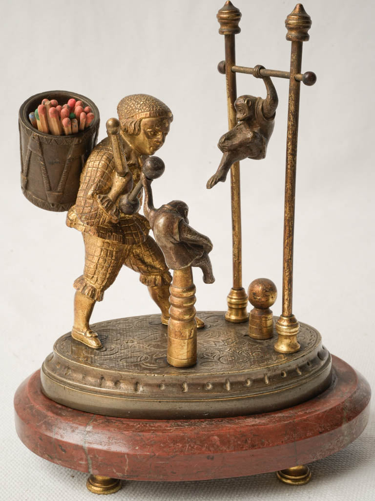 Napoleon III Lively Bronze Match Holder w/ Street Performer & Monkeys
