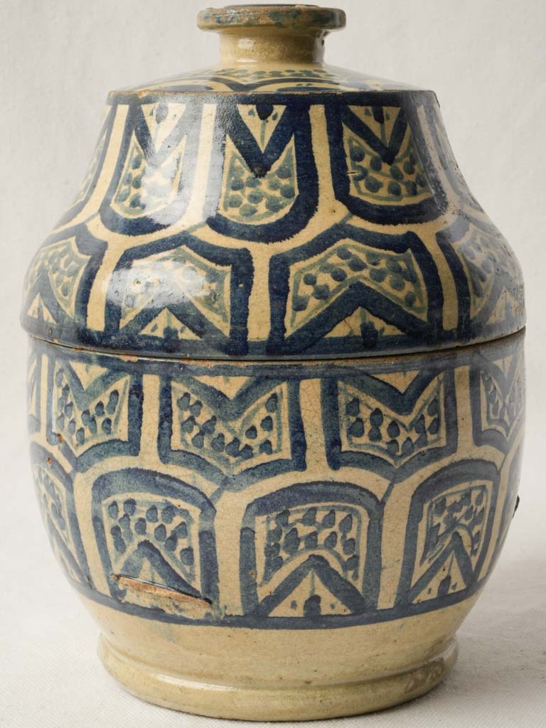 Beautiful Blue and White Antique Faience Pot from Fes Morroco - 9¾"