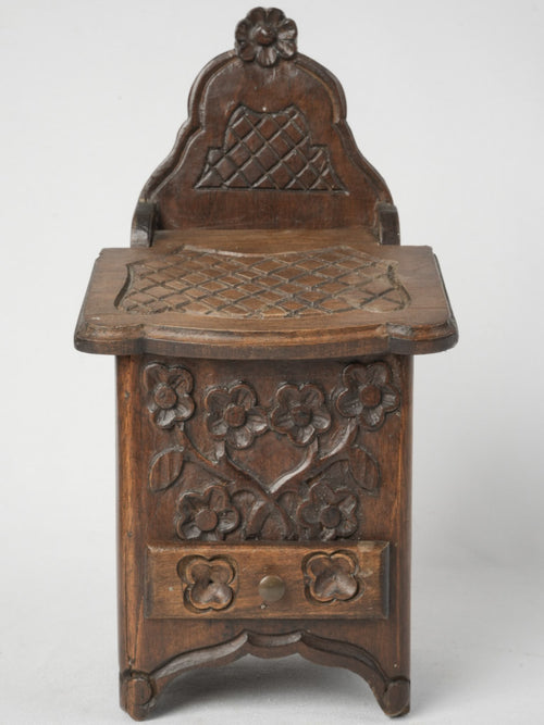 Small Antique French Salt Box w/ Carved Flowers 13½"