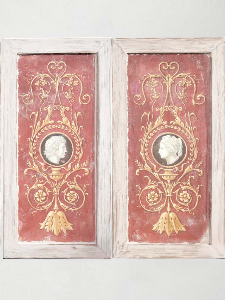 Large Pair of Painted Panels on Canvas w/ Roman Décor - 63¾" x 32"
