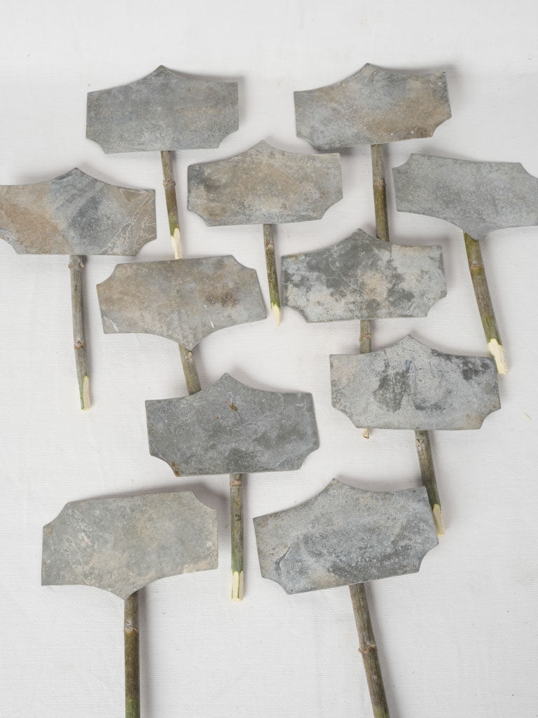 1950s zinc garden labels on spikes x 11 - 10¼"