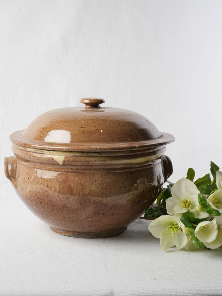 Rustic Terracotta Lidded Soup Tureen w/ Speckled Glaze - 11½"