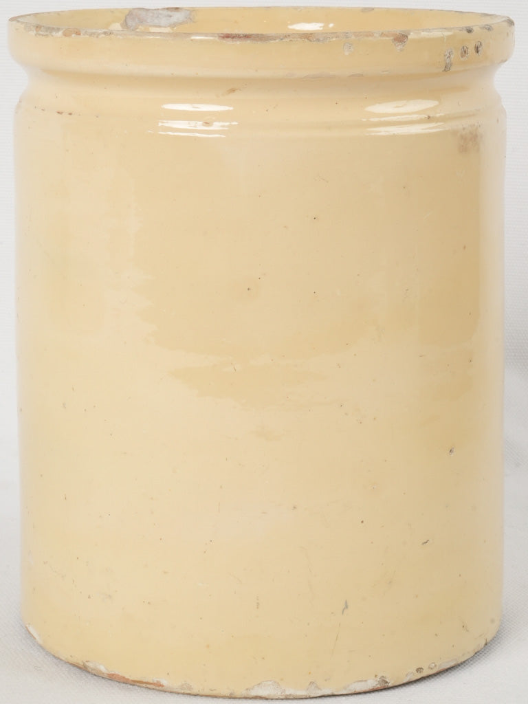 Medium 19th-century French preserving pot w/ pale yellow glaze 8 ...
