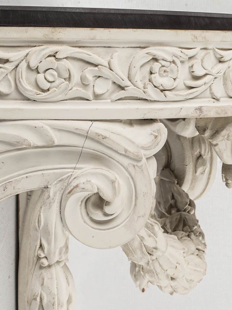 Pair of white Edwardian wall brackets w/ carved garlands & slate tops ...