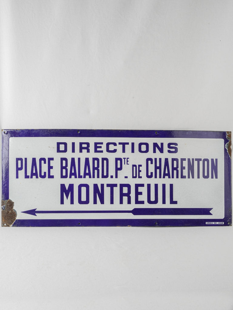 Large 1930s Paris Metro Enamel Directional Sign - 47¼"