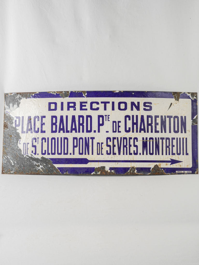 1930s Paris Metro Enameled Direction Sign - 47¼"