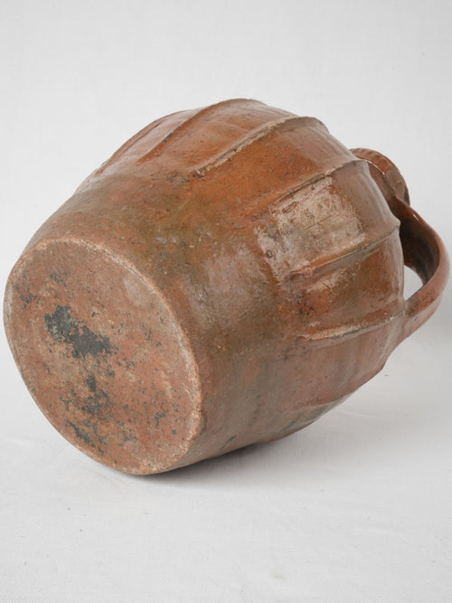 Antique French walnut oil pot - ochre brown w/ handles & tapered neck