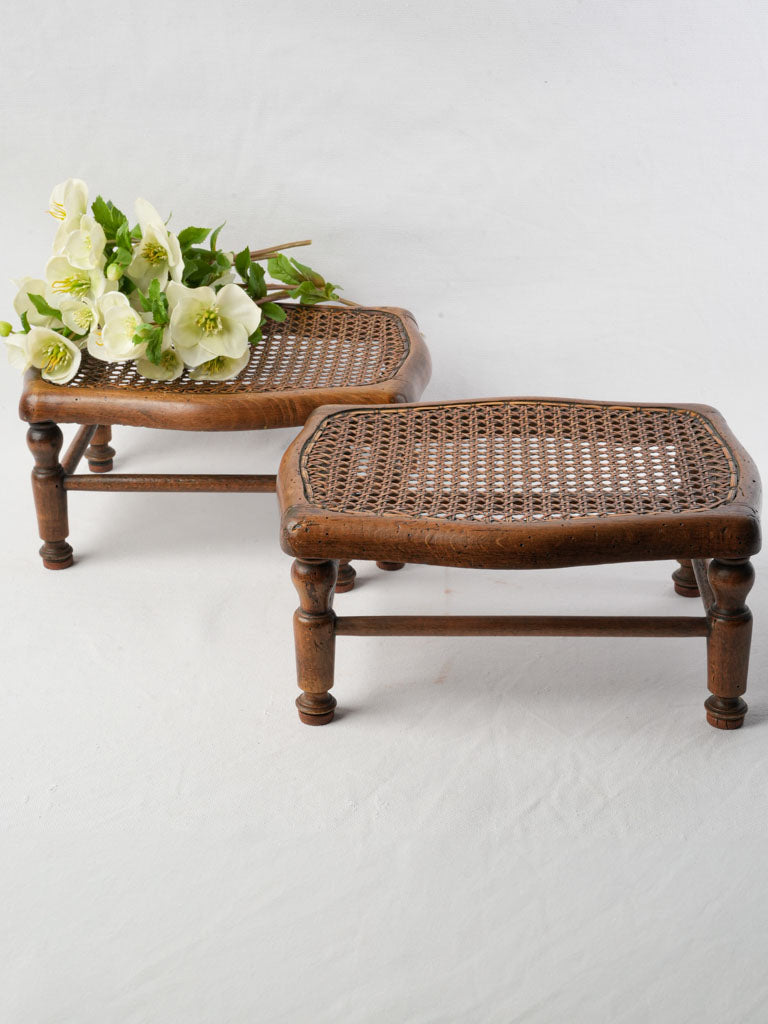 Pair Of Early 20th-Century Turned Wood Caned Footstools - 6¾"