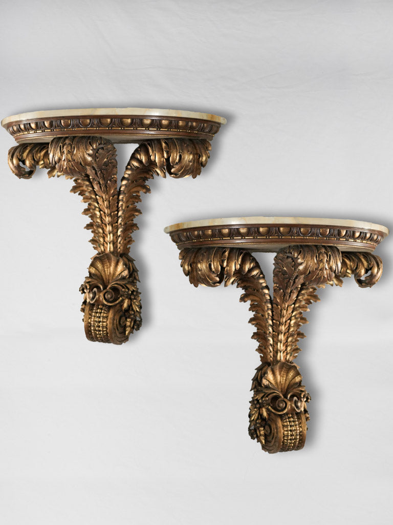 Extra-large pair of wall consoles / brackets w/ Prince of Wales feathe