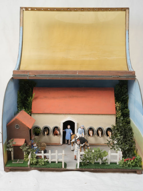 Circa 1950s Large Horse Stable Diorama – Wood and Papier-Mâché with Mo