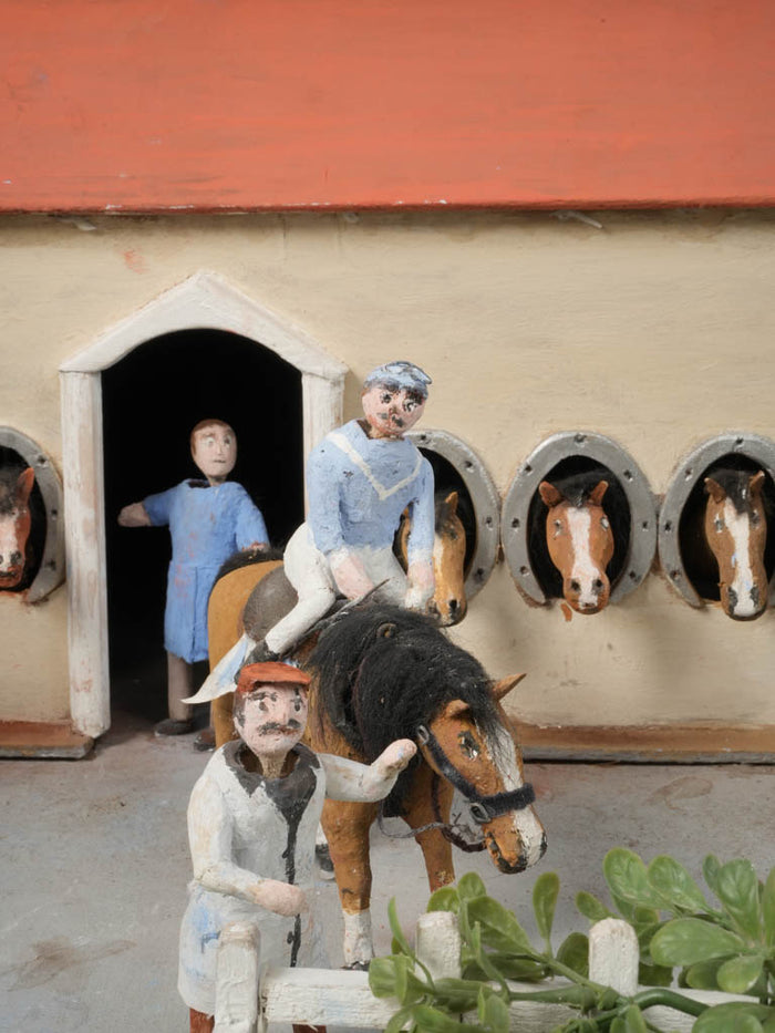 Circa 1950s Large Horse Stable Diorama – Wood and Papier-Mâché with Mo