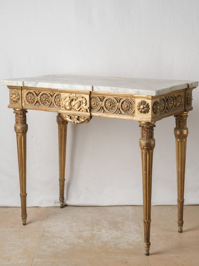 Louis XVI stunning gilded console table w/ marble top 35½"