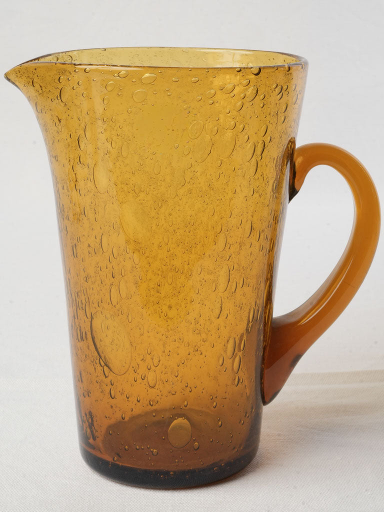 Vintage Biot Hand Blown Glass Pitcher in Radiant Amber - 9"