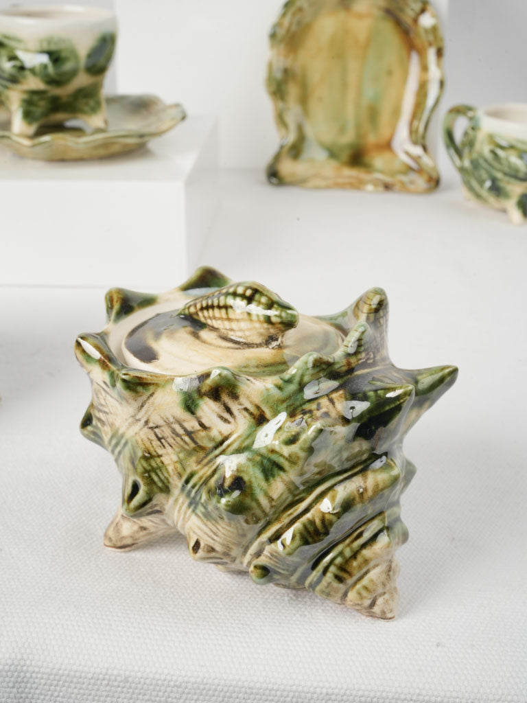 Vintage Majolica-Style Shell-Themed Tea Set - 1950's