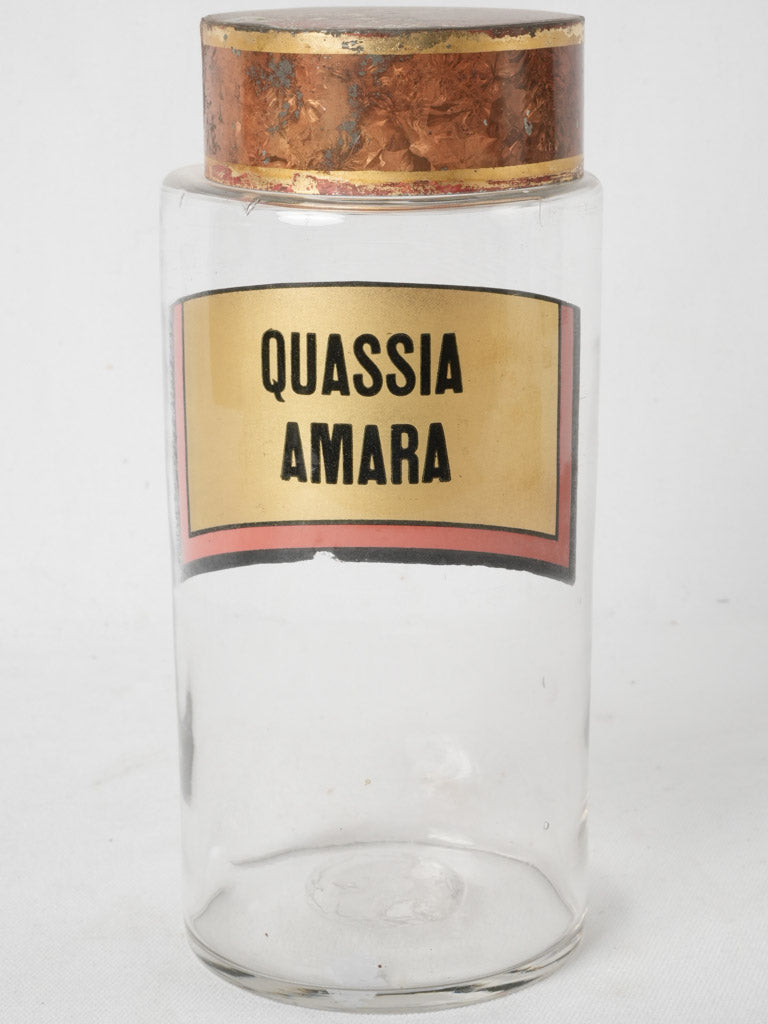 19th-century glass apothecary jar "Quassi Amara" - 10¼"