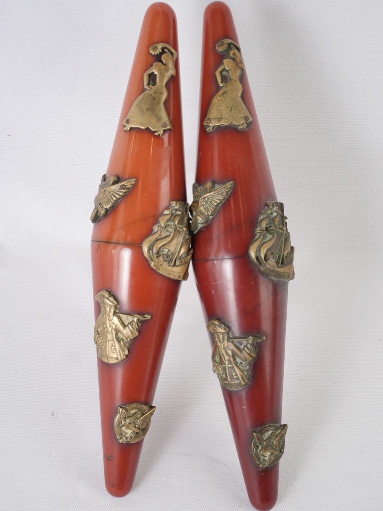 Rare pair of red diamond-shaped Bakelite Tabac signs or "carrots" w/ b