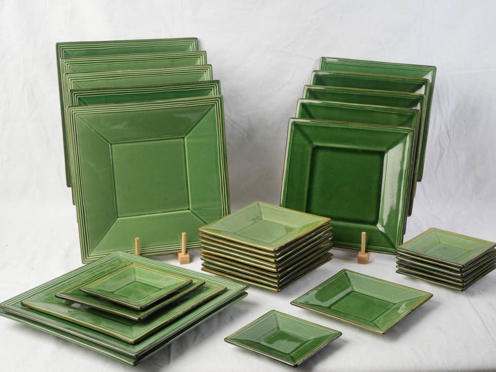 Artisanal Dieulefit & Poët-Laval Green Glazed Square Plate Service Fro