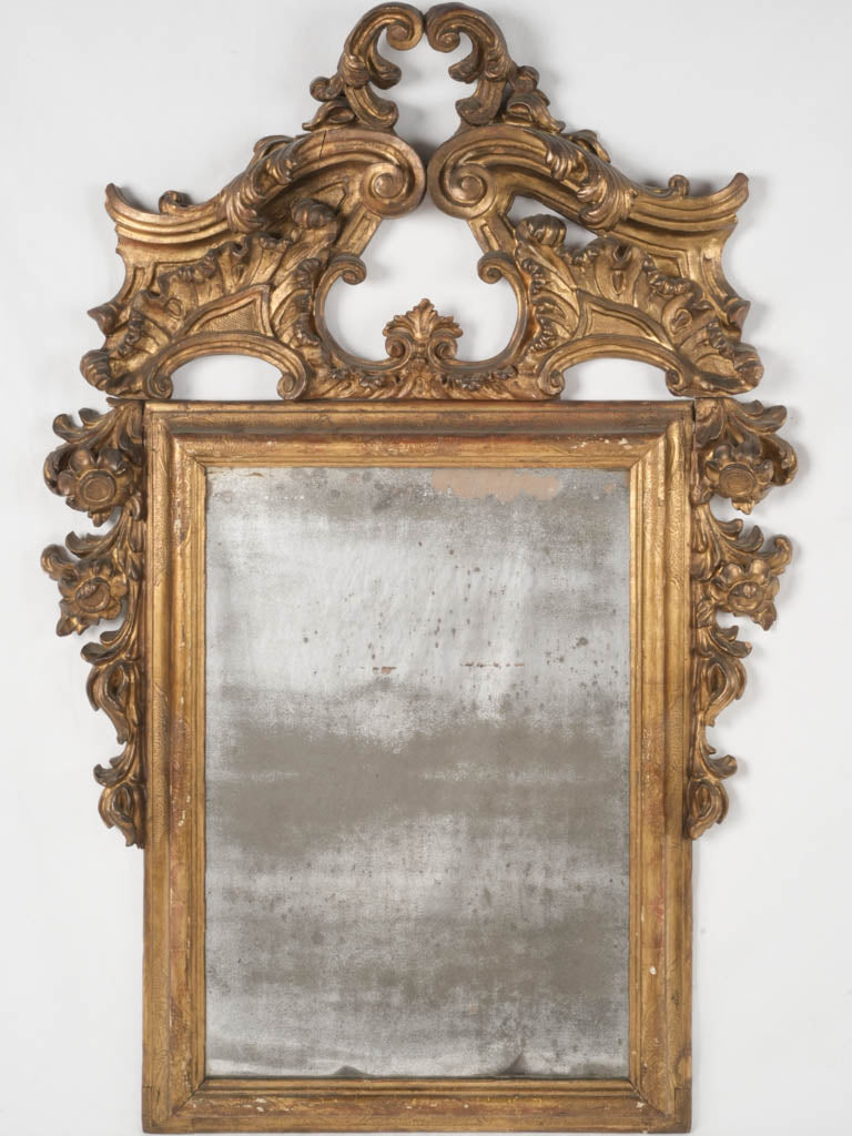 Large 17th-century French pediment mirror w/ gilded wood frame 46½"x29 ...