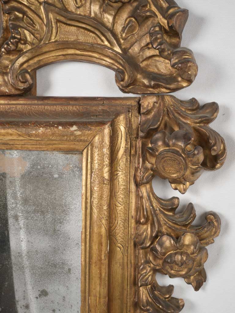 Large 17th-century French pediment mirror w/ gilded wood frame 46½"x29 ...