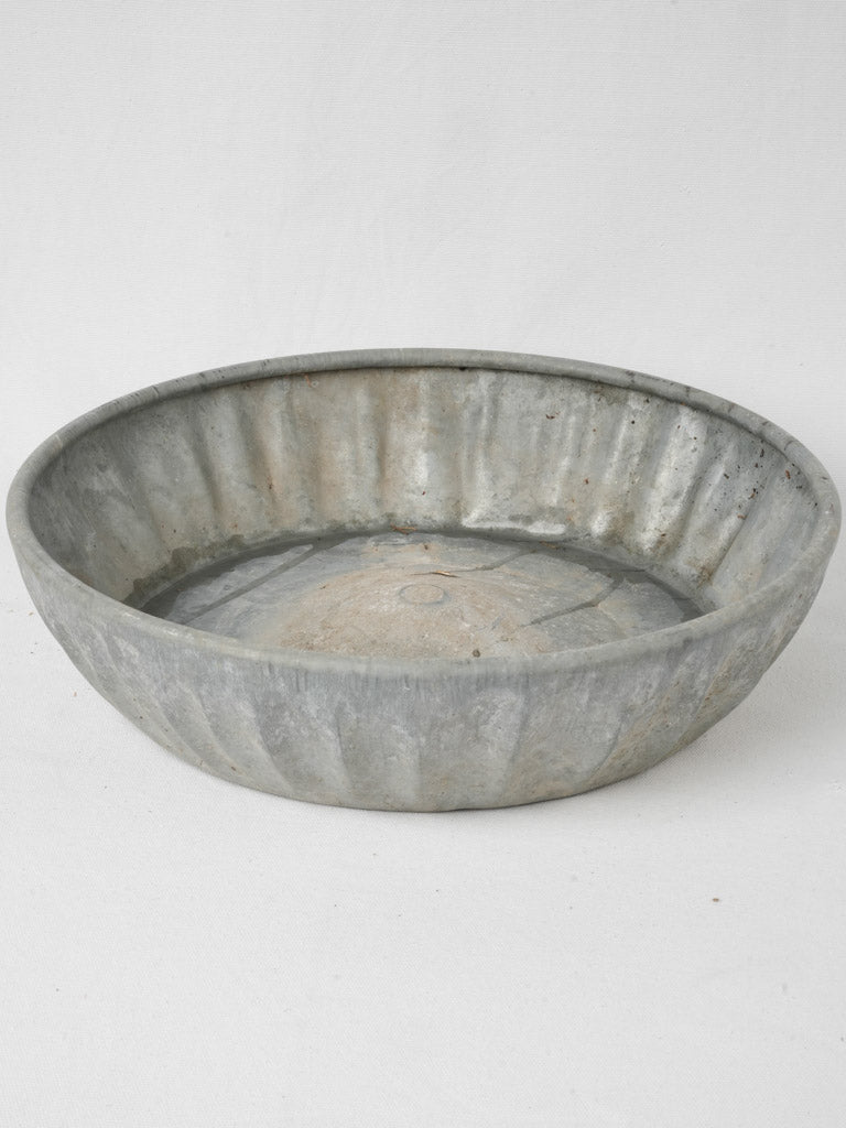 Antique Fluted Zinc Bowl w/ Weathered Charm - 17"