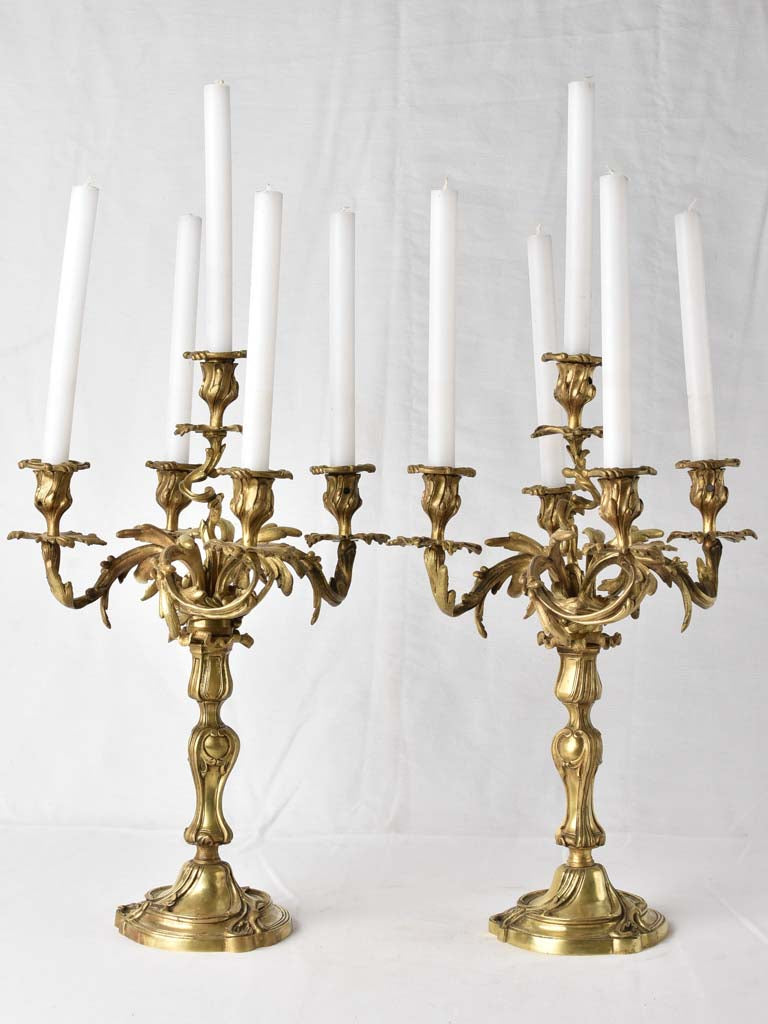 Pair of large bronze candelabras 5 branches - Louis XV style