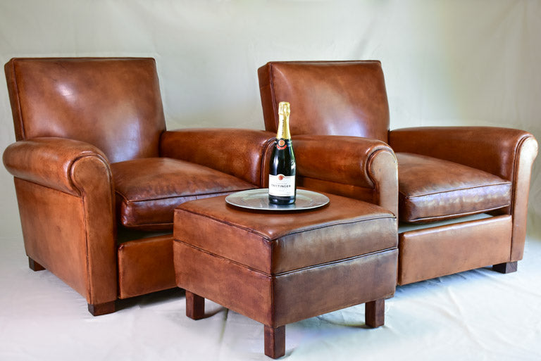 PAIR of bespoke leather club chairs - Taittinger design – Chez Pluie