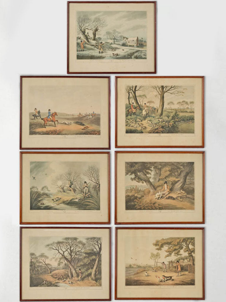 Set of 7 English Hunting Scenes - 1940s - 18½" x 22½"