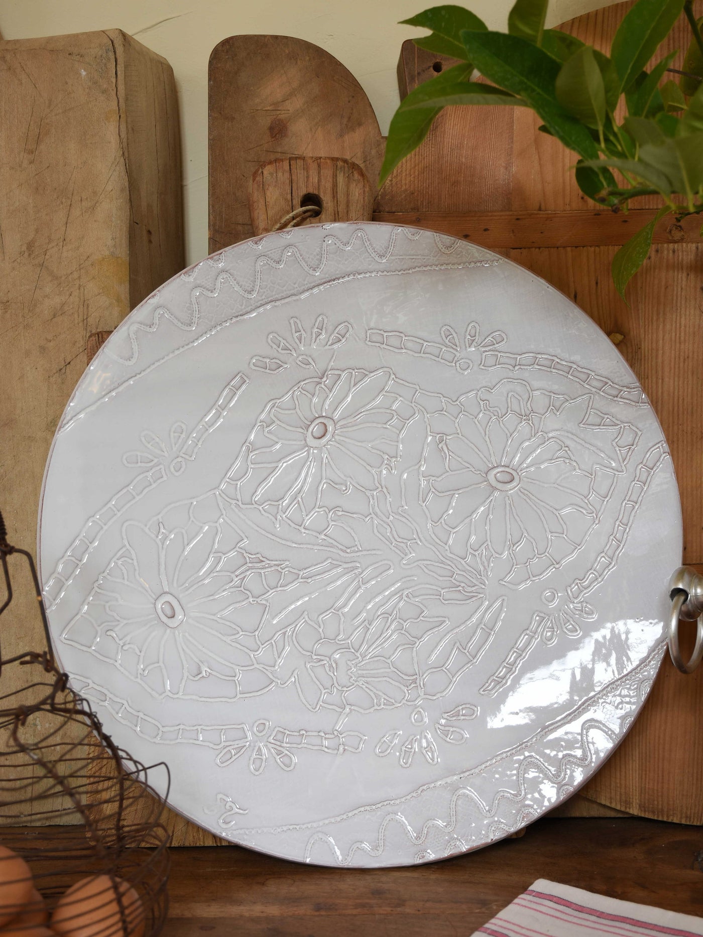 Large round platter with flower pattern