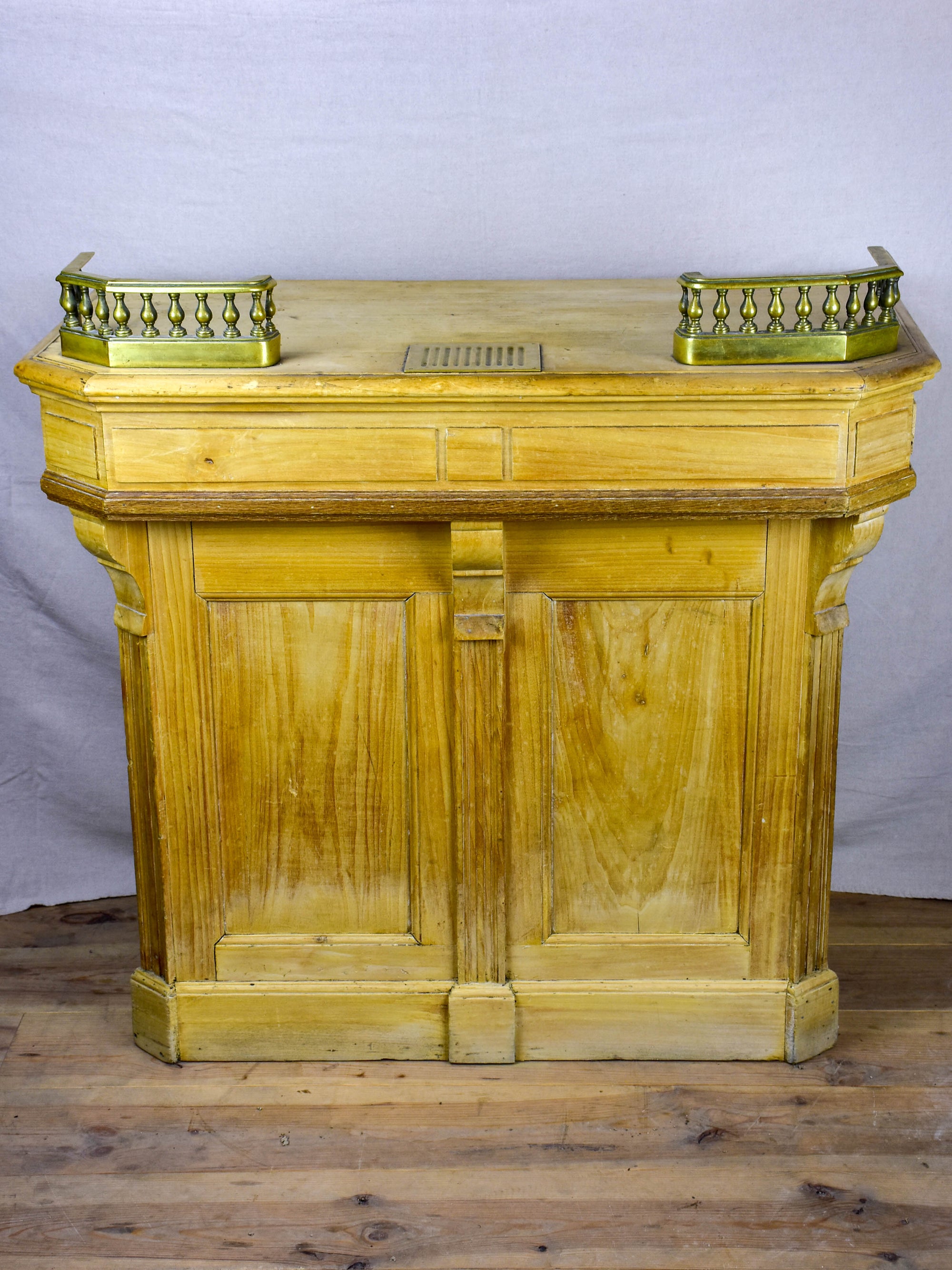 Antique French shop counter with gallery and coin tray