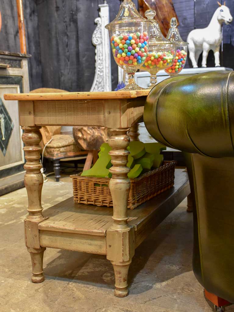 Antique French drapery table / behind couch table – Chez Pluie