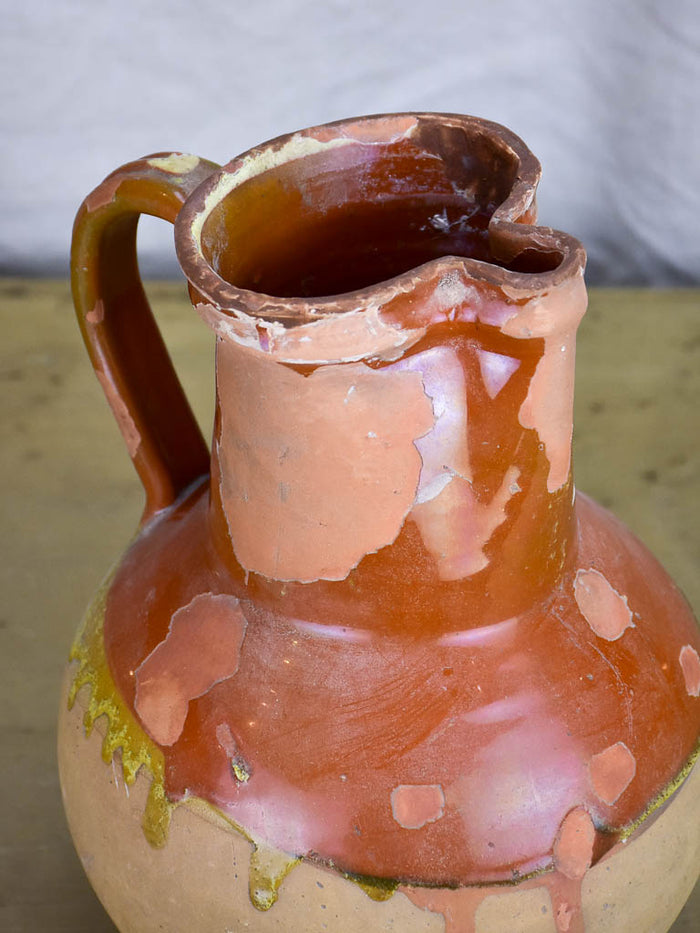 Rustic antique French clay water pitcher