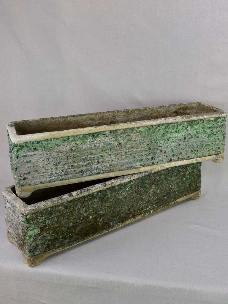 Pair of mid century cement and green glass rectangular planters 32 ...