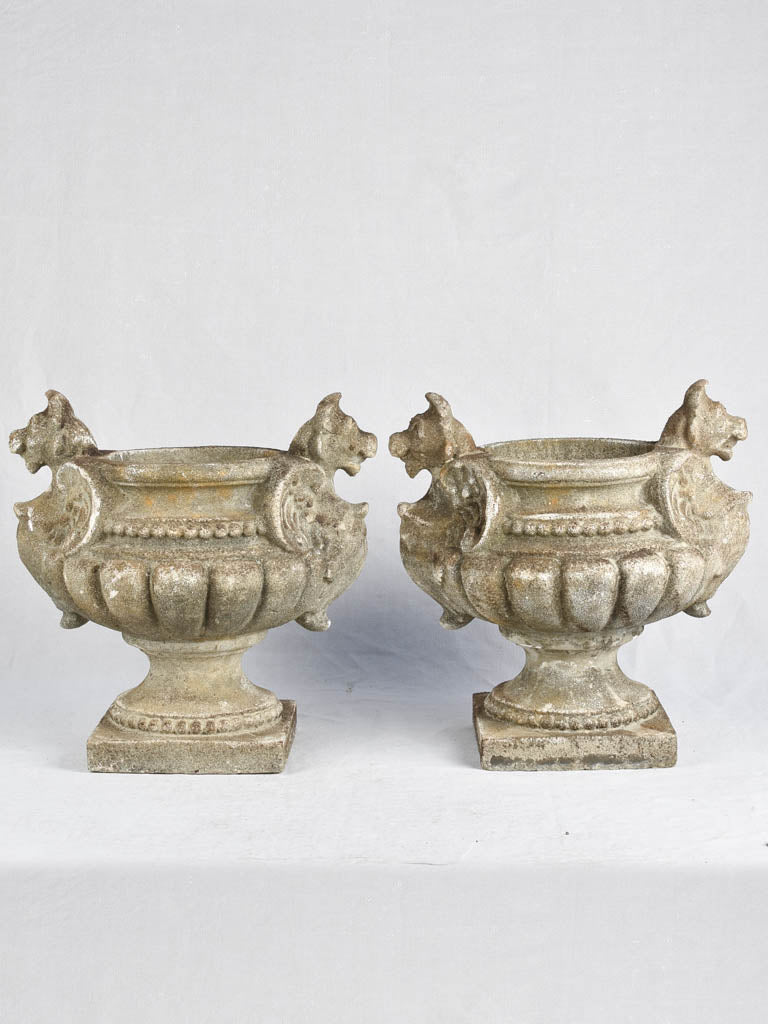 Pair of reconstituted stone Chimera Médici planters 17¾"