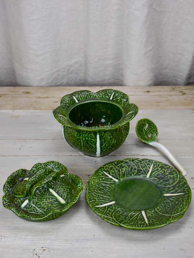 Collection of vintage cabbage leaf plates, platters and soup tureen ...