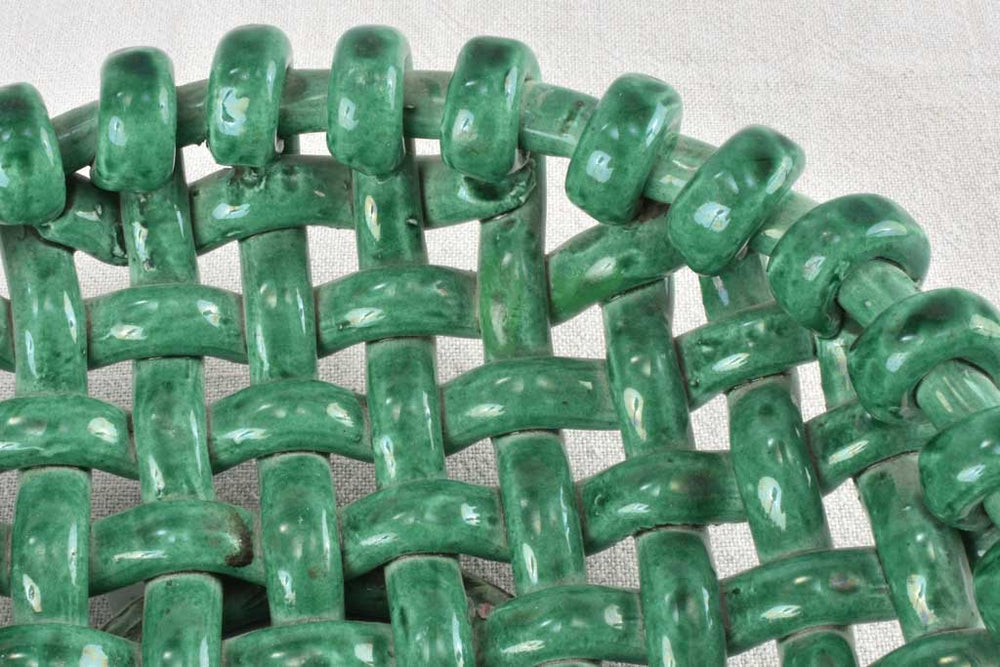 Stunning 1960s woven bowl Jerome Massier green glaze 12½"