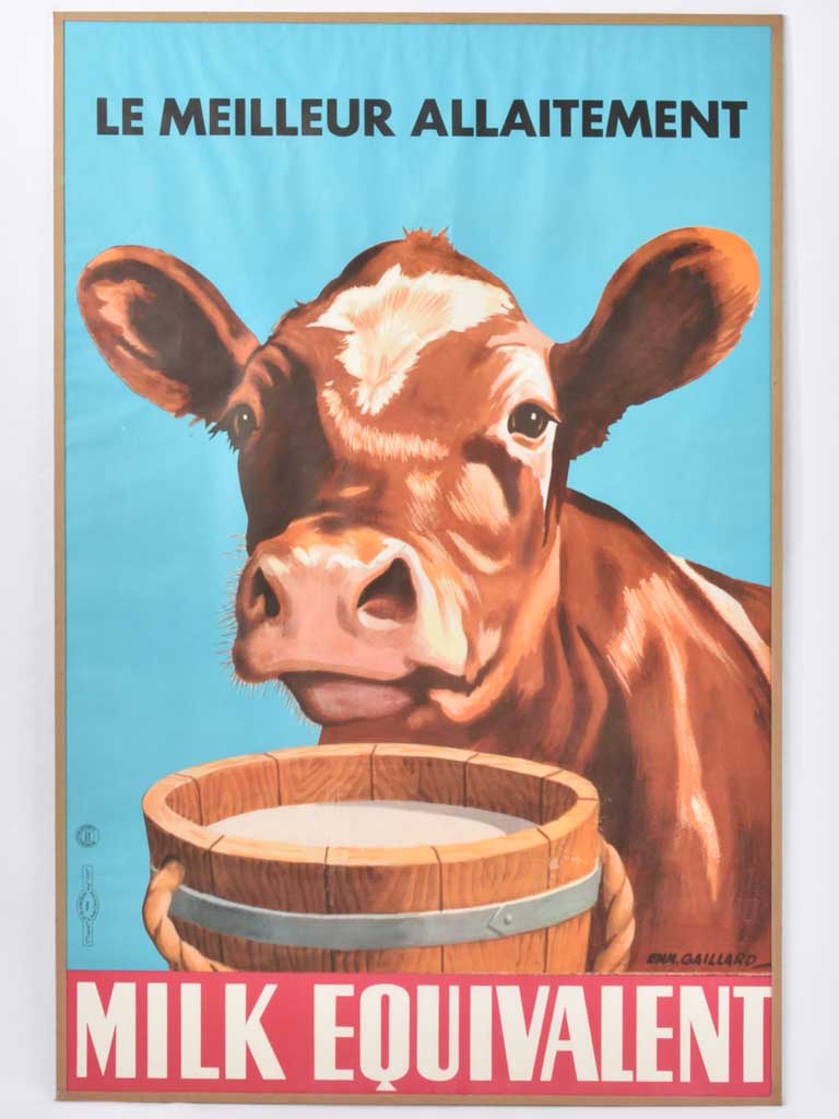 Vintage powdered milk advertising poster w/ cow - Emm. Gaillard 36¼" x ...