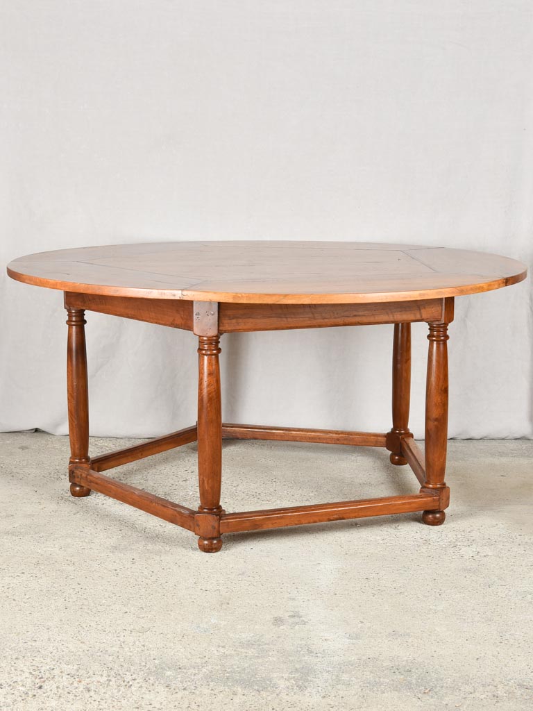 Round timber center table - pentagonal inlay and footrest 63"