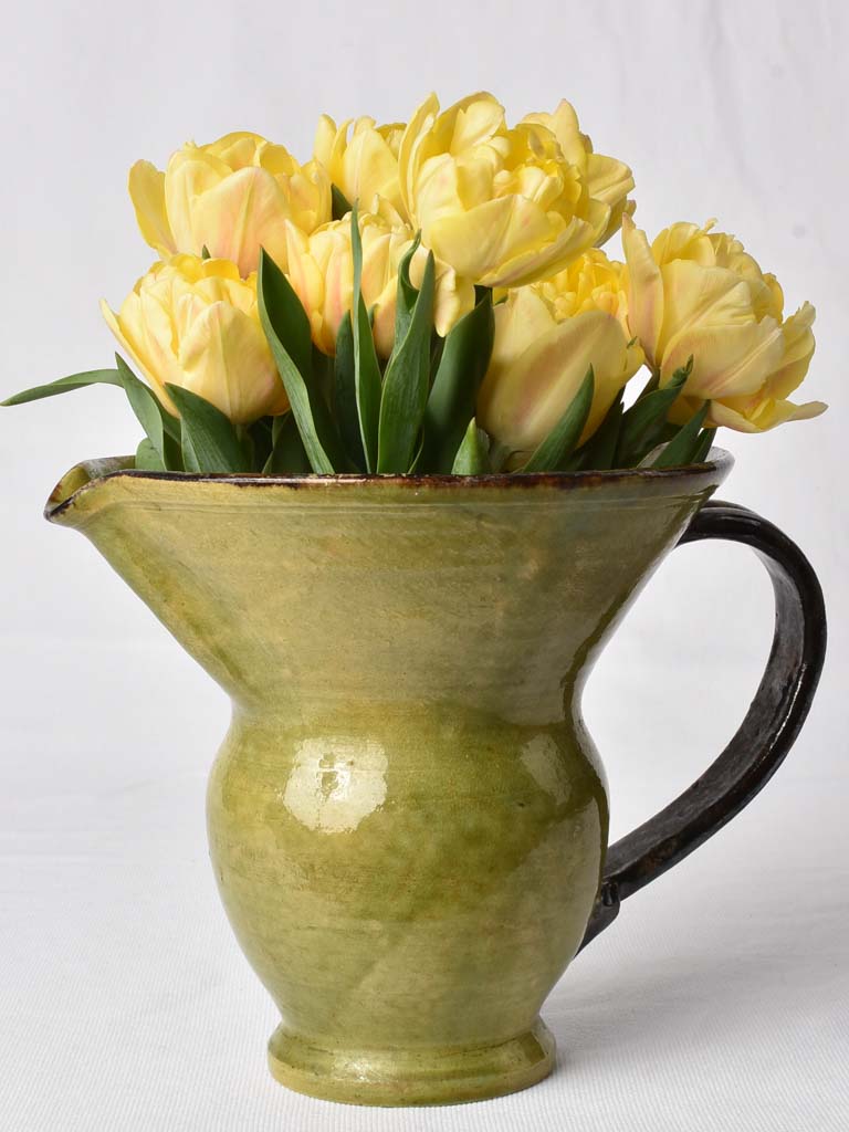 Antique wide mouth pitcher / spittoon - olive green - S.E.N Dieulefit